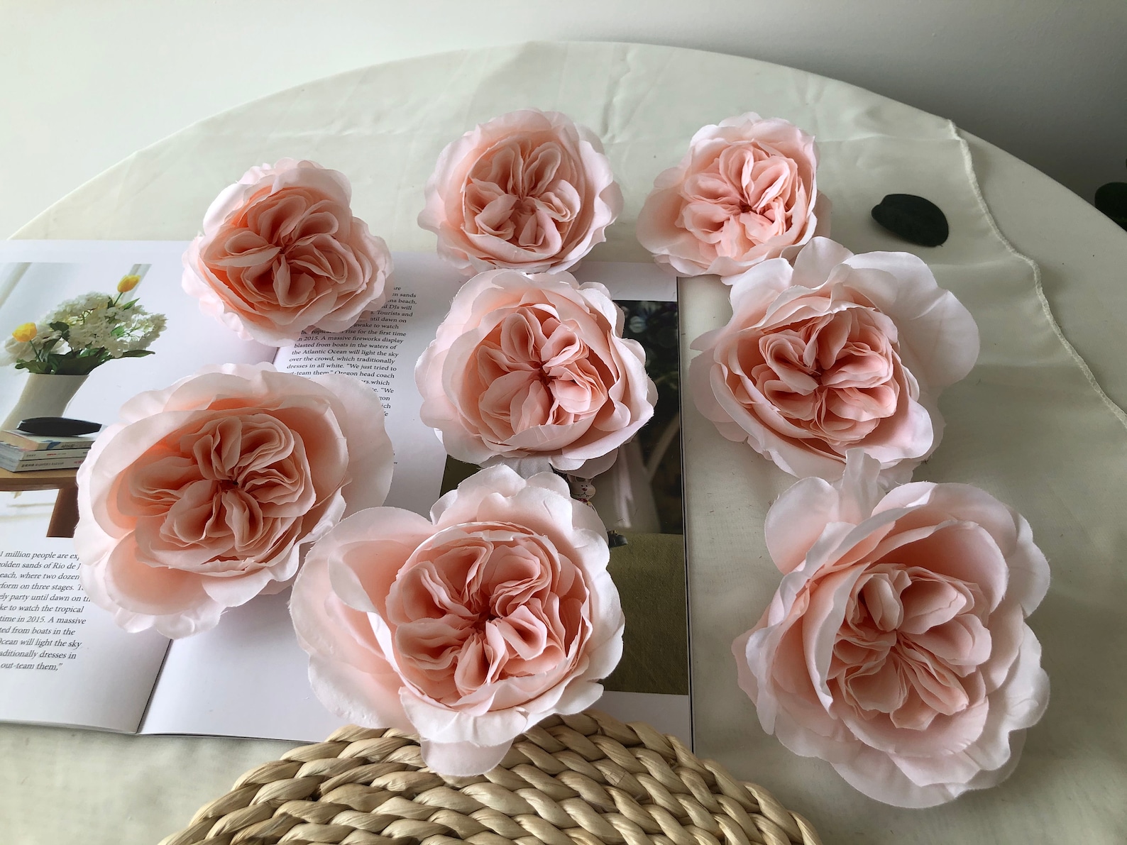 Blush English Cabbage Roses Head in High Silk - Etsy