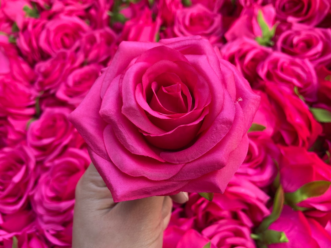 10-100pcs Hot Pink Artificial Rose Heads, 9cm High Quality Roses Head ...