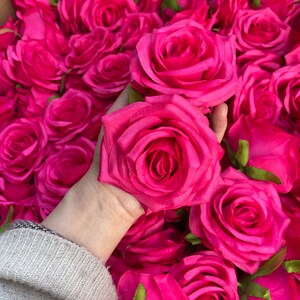 10-100pcs Hot Pink Artificial Rose Heads, 9cm High Quality Roses Head ...
