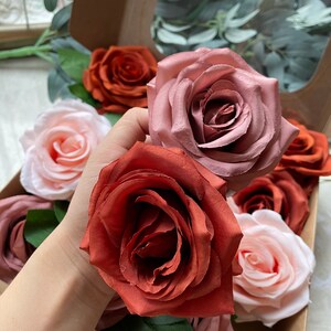 8pcs Burnt Orange Silk Rose Heads 4pcs Blush Rose 4pcs Dusty Rose , 9cm ...