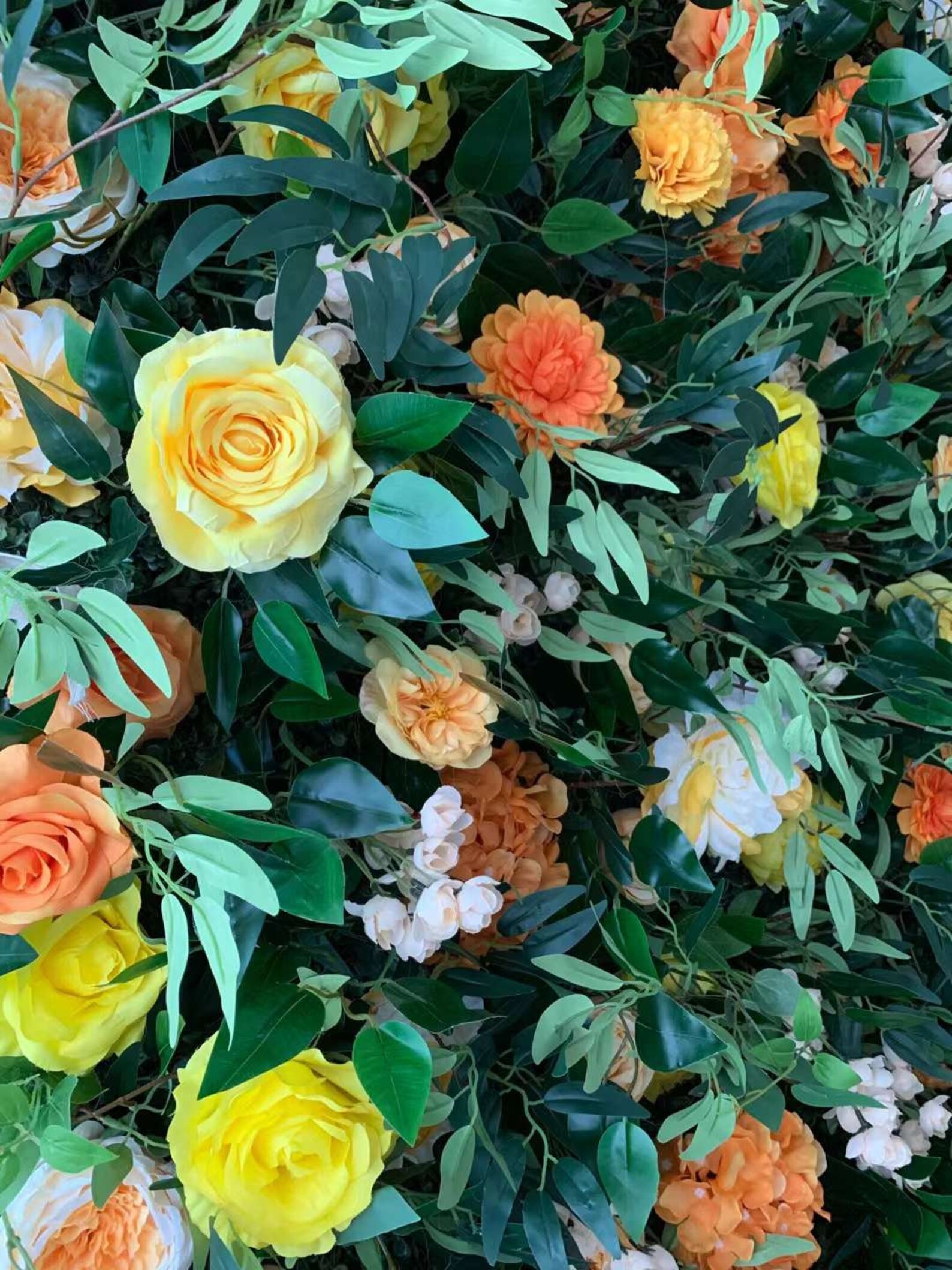 Yellow Flowers Wall Customized Rose Flowers Wall Willow Greenery ...