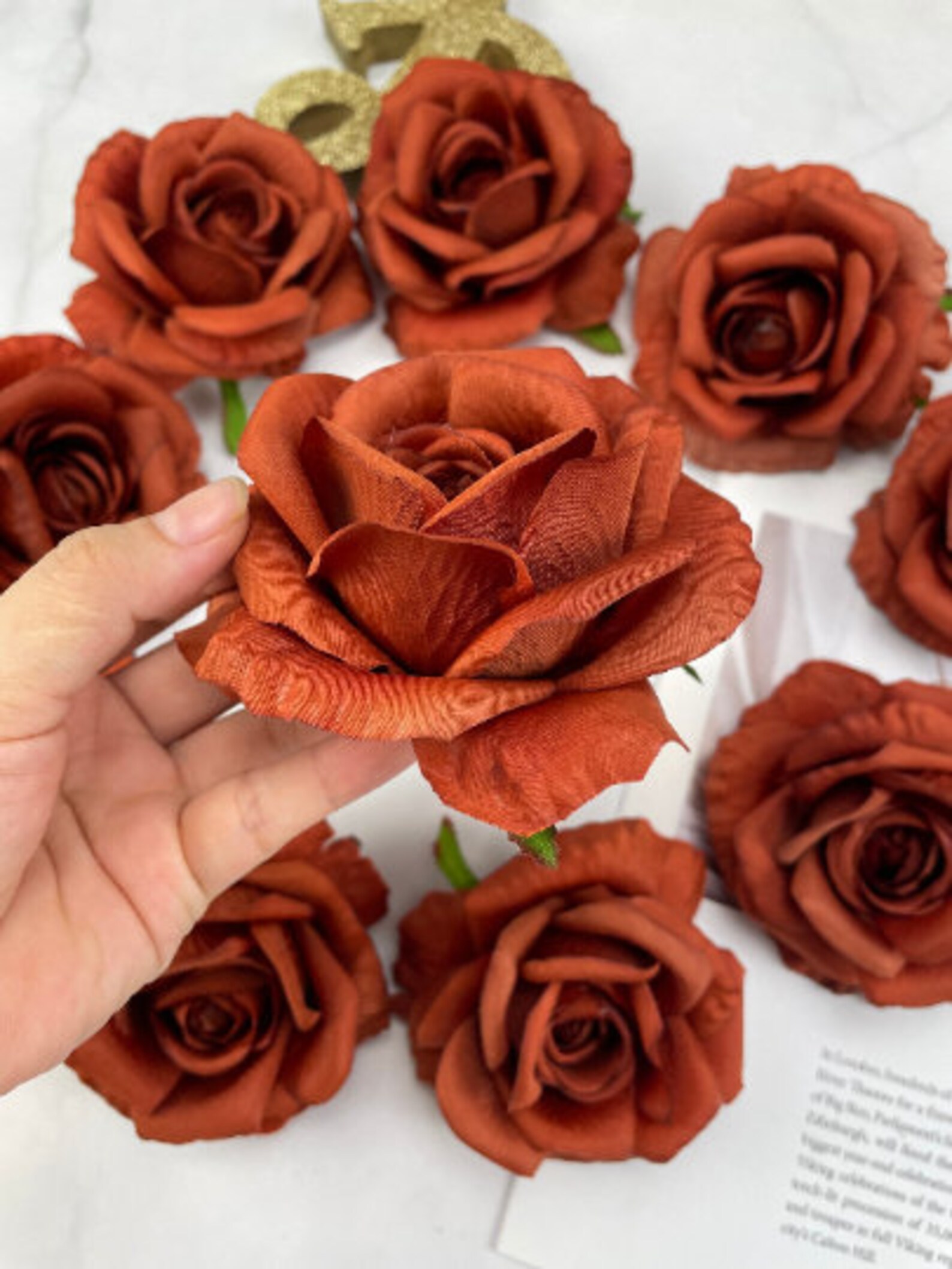 10-100pcs Big Head Rust Orange Rose Fake Roses Wedding Flowers Burnt ...