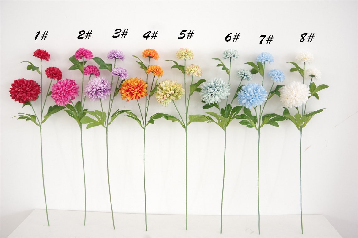Artificial Chrysanthemum Ball Flowers Stems 3flowers Head for Home ...