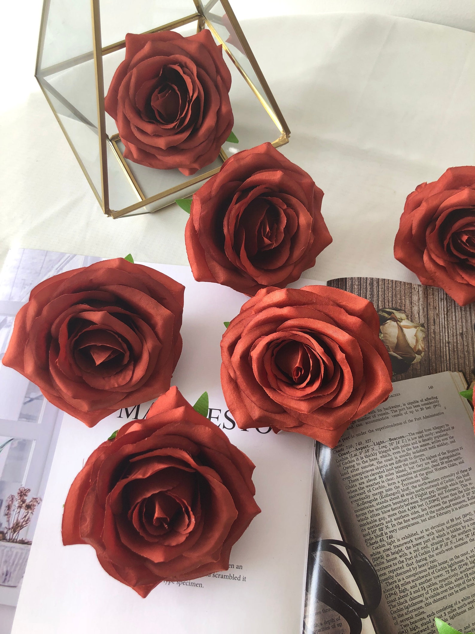 10-100pcs Burnt Orange Rose Artificial Rose Heads 9cm Rust | Etsy