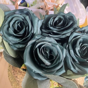 Emerald Green Rose Head, 10pcs High Quality Emerald Green Silk Flowers ...