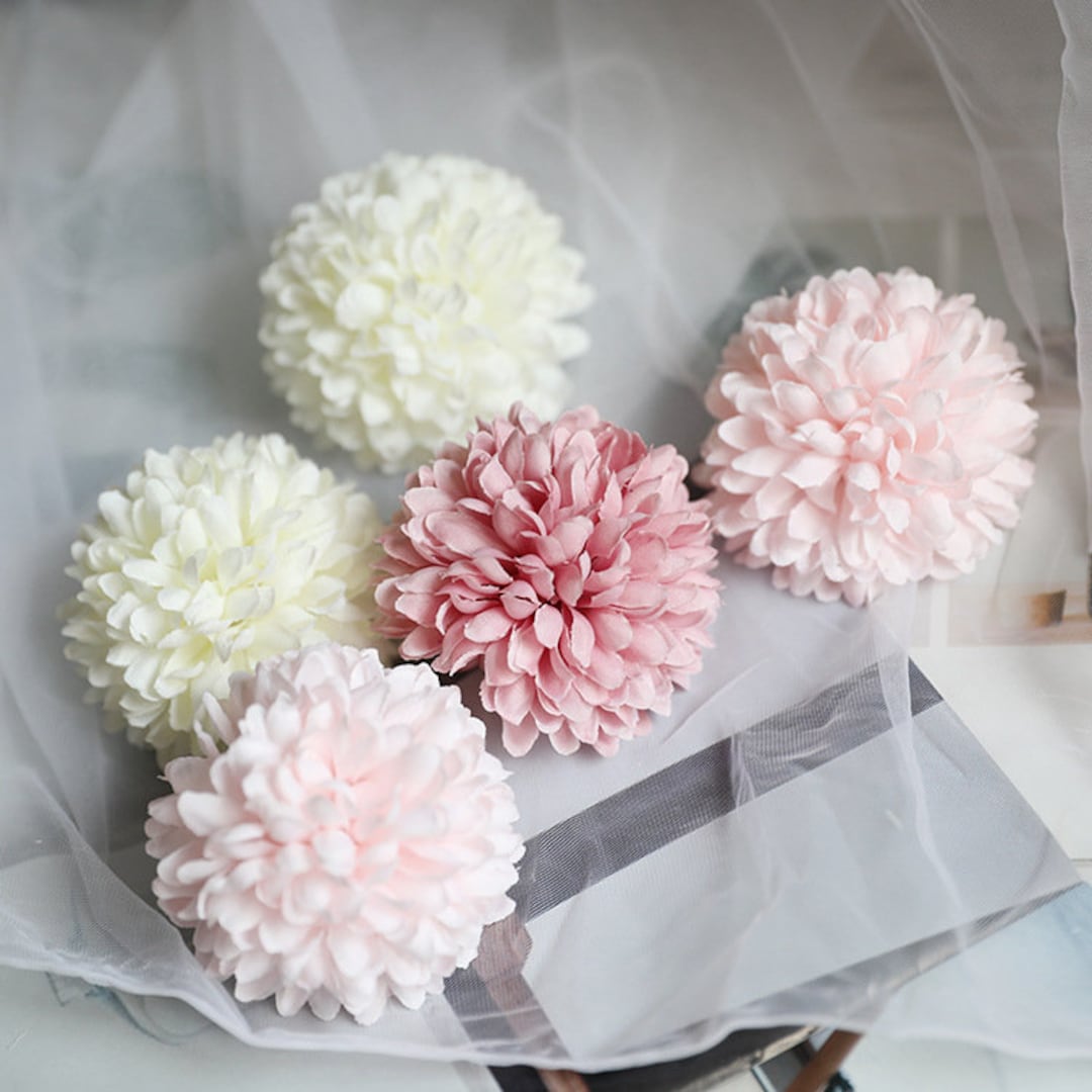 Artificial Flowers 2.36'' Chrysanthemum Ball Flowers Head With Stems ...