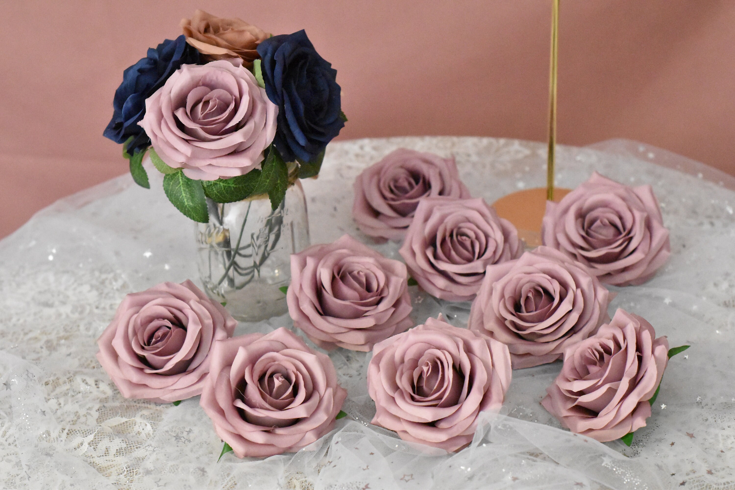 10-100pcs Artificial Flowers Mauve Artificial Rose Heads , 9cm High ...