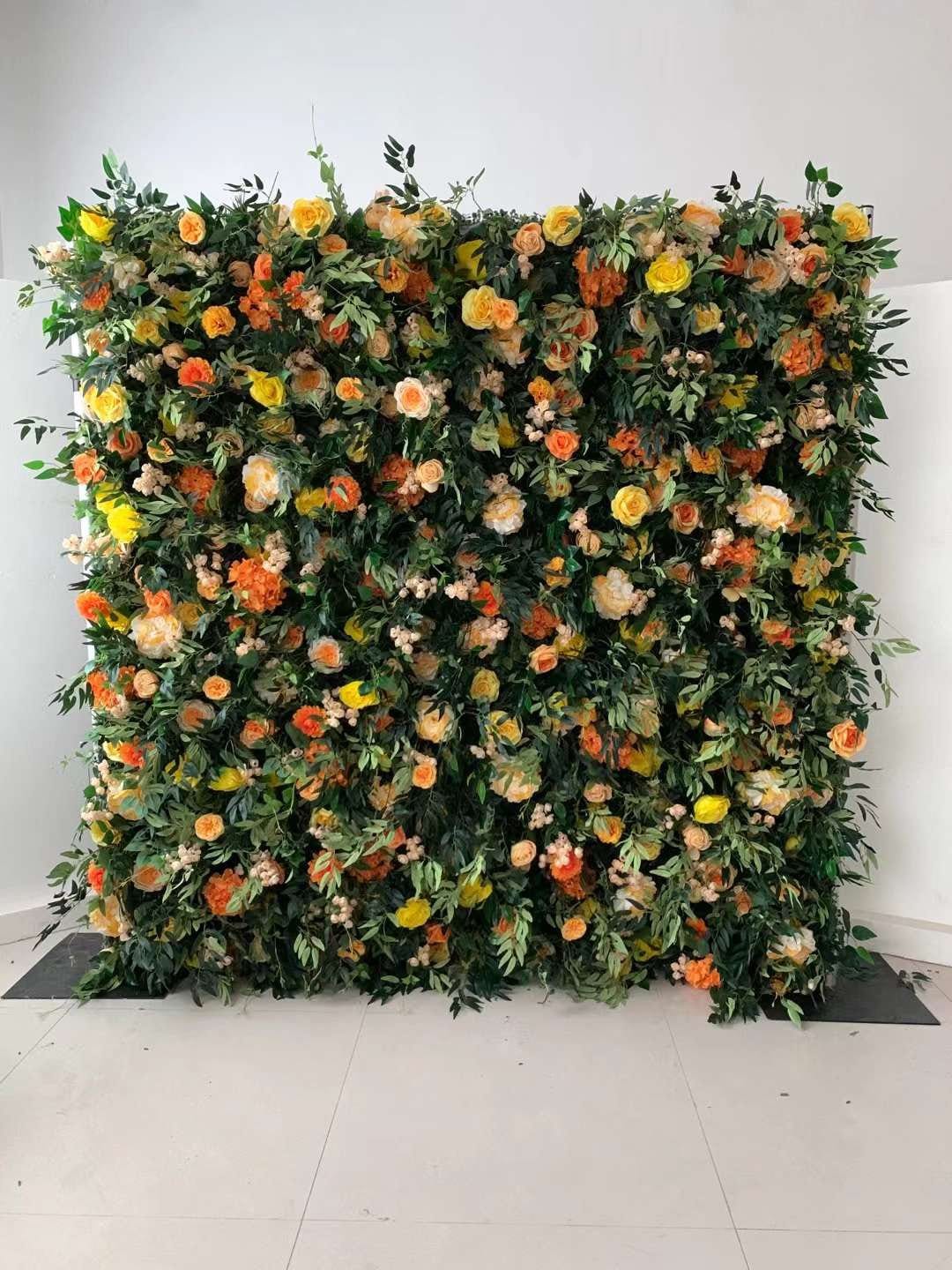 Yellow Flowers Wall Customized Rose Flowers Wall Willow Greenery ...