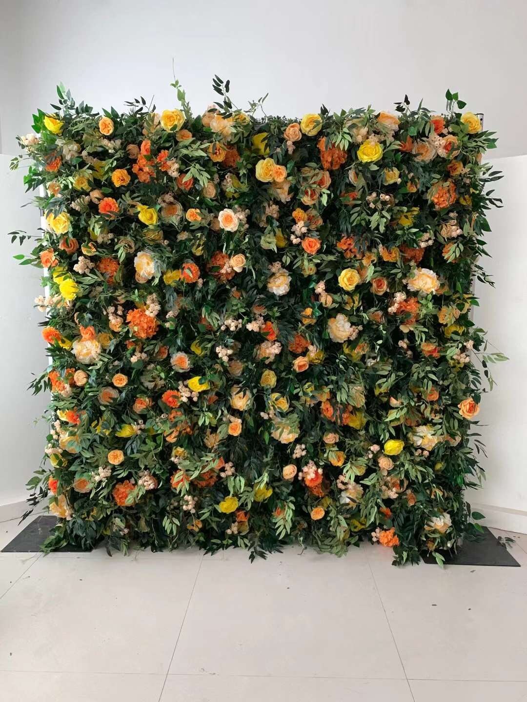 Yellow Flowers Wall Customized Rose Flowers Wall Willow Greenery ...
