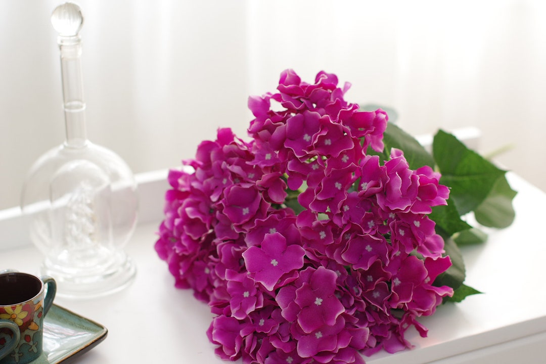 Fuchsia Hydrangea Silk Flowers Full Hydrangea Flowers Artificial With ...