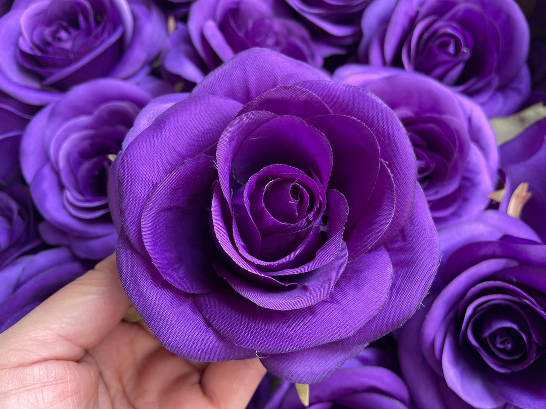 10-100pcs Artificial Purple Rose Fake Silk Flowers, 9cm High Quality ...