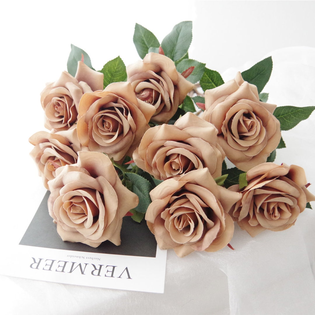 10pcs Artificial Rose High Quality Brown Rose, 45cm Artificial Single ...