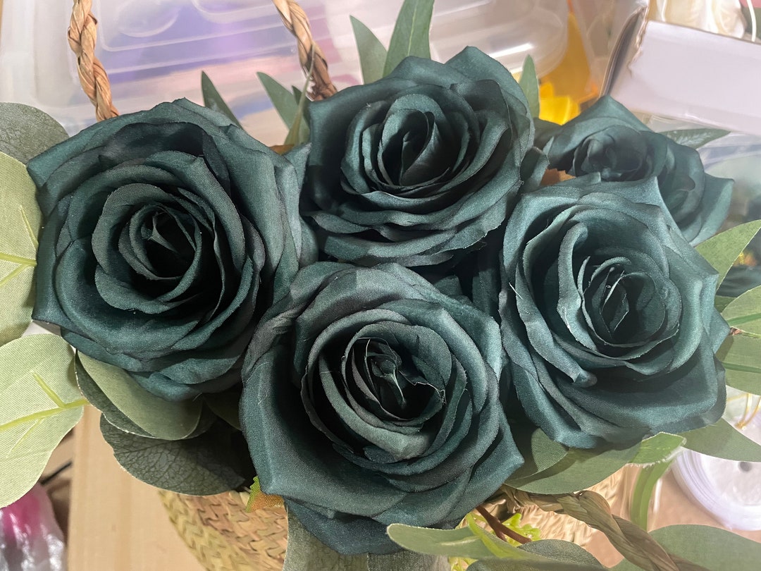 Emerald Green Rose Head, 10pcs High Quality Emerald Green Silk Flowers ...