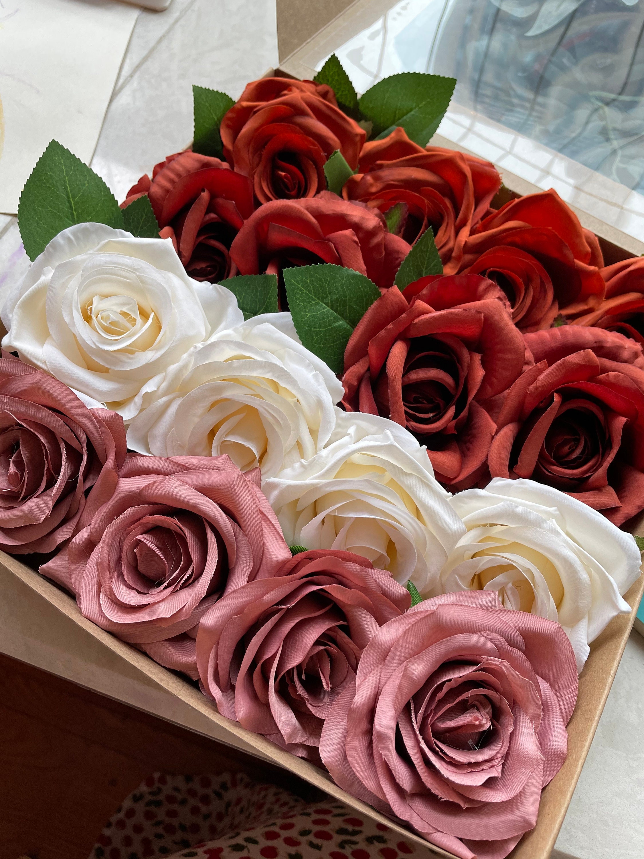 8pcs Burnt Orange Silk Rose Heads 4pcs Blush Rose 4pcs Ivory Rose , 9cm ...