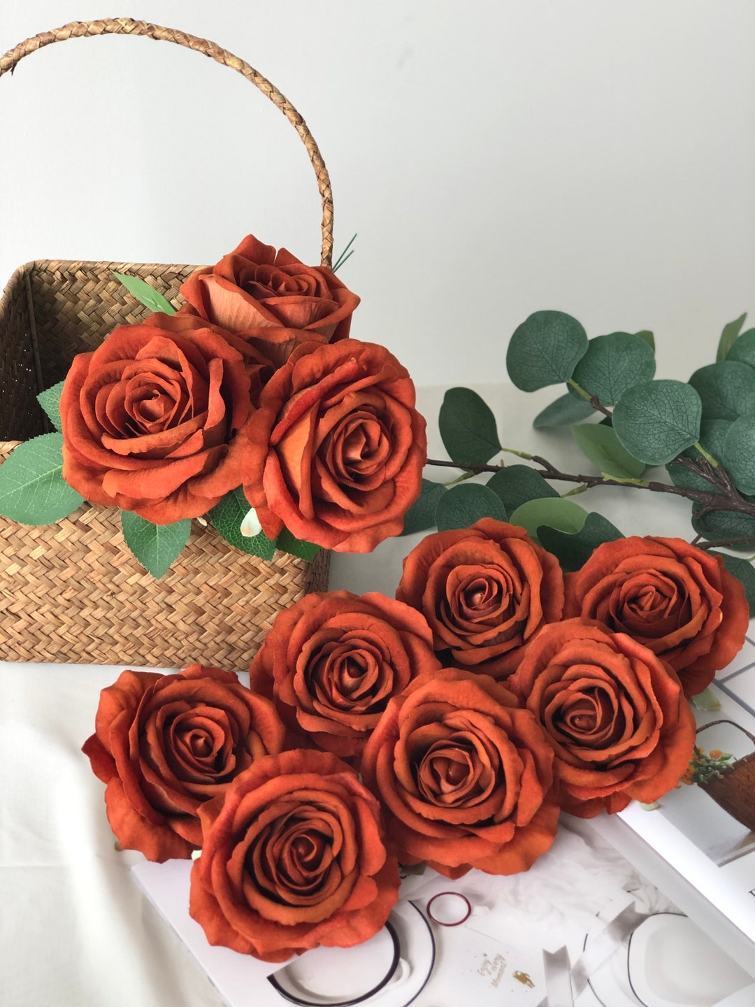 50-100pcs Rust Orange Rose Artificial Rose Heads, 9cm High Quality ...