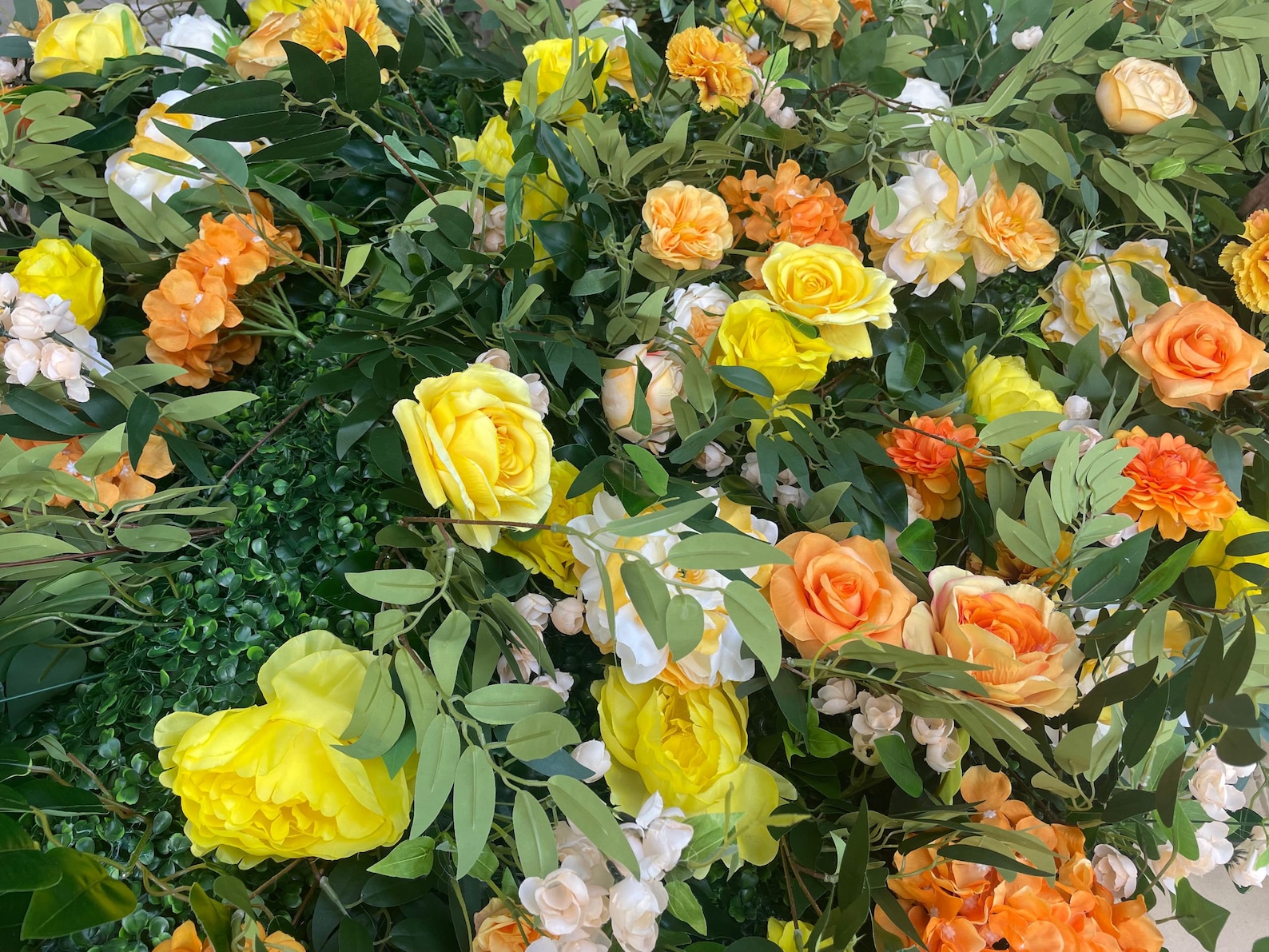 Yellow Flowers Wall Customized Rose Flowers Wall Willow Greenery ...