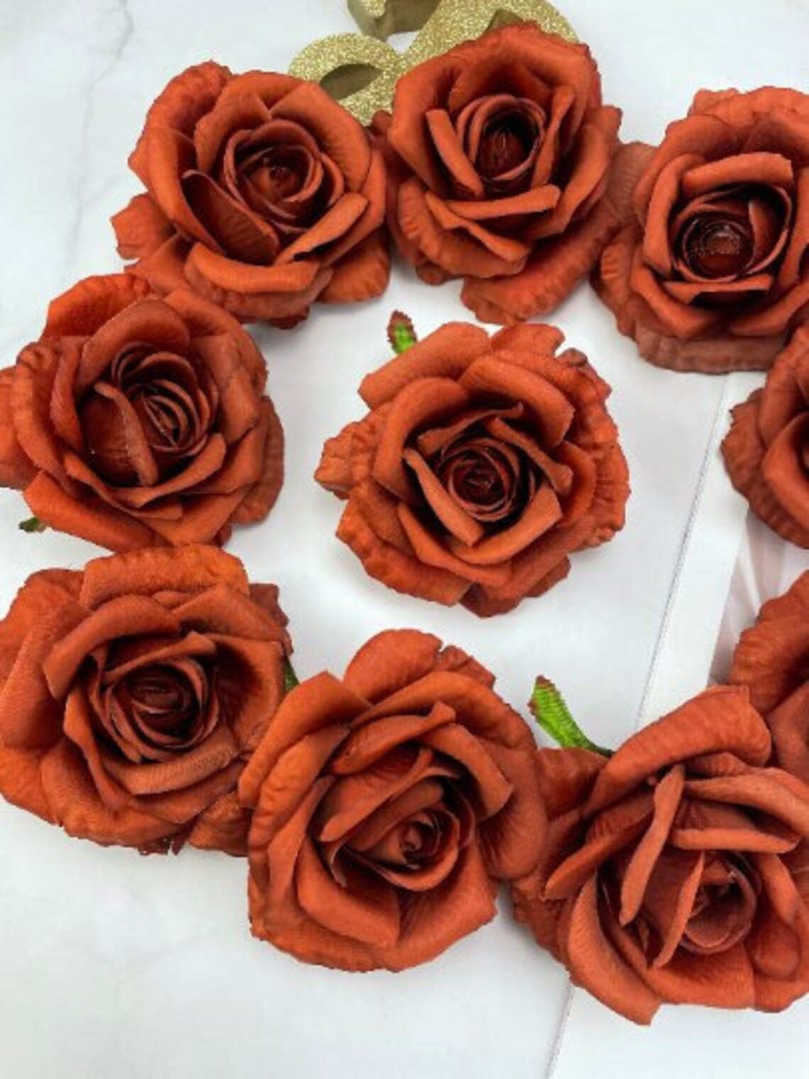10-100pcs Big Head Rust Orange Rose Fake Roses Wedding Flowers Burnt ...