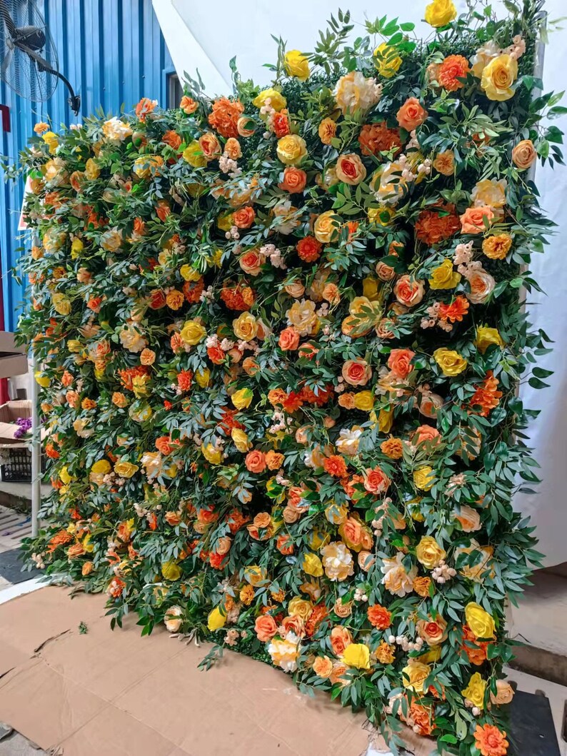 Yellow Flowers Wall Customized Rose Flowers Wall Willow Greenery ...