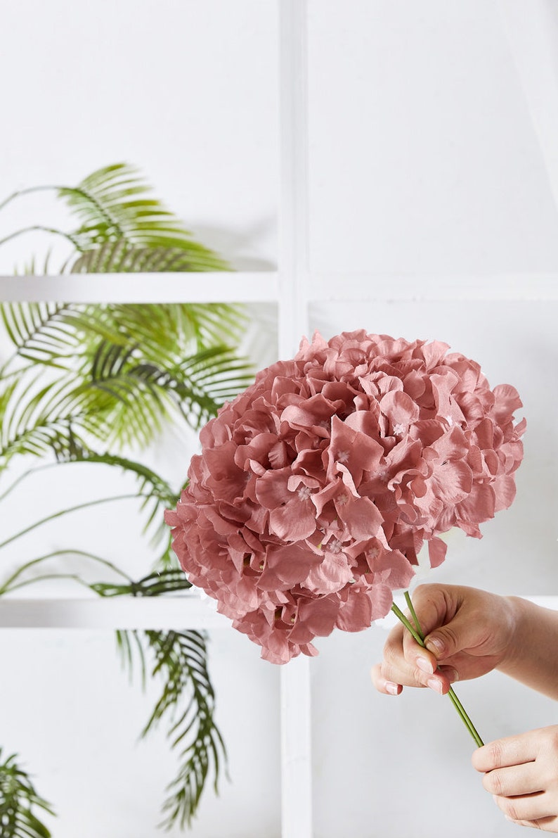 Dusty Rose Silk Hydrangea Flower Head 10pcs Big Fake Hydrangea ...