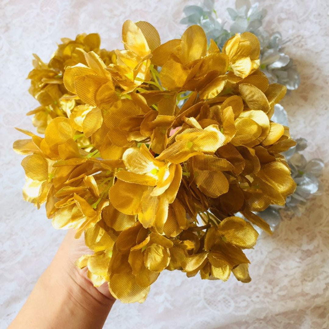 10pcs Artificial Silk Hydrangea in Gold or Silver ,hydrangea Flowers ...