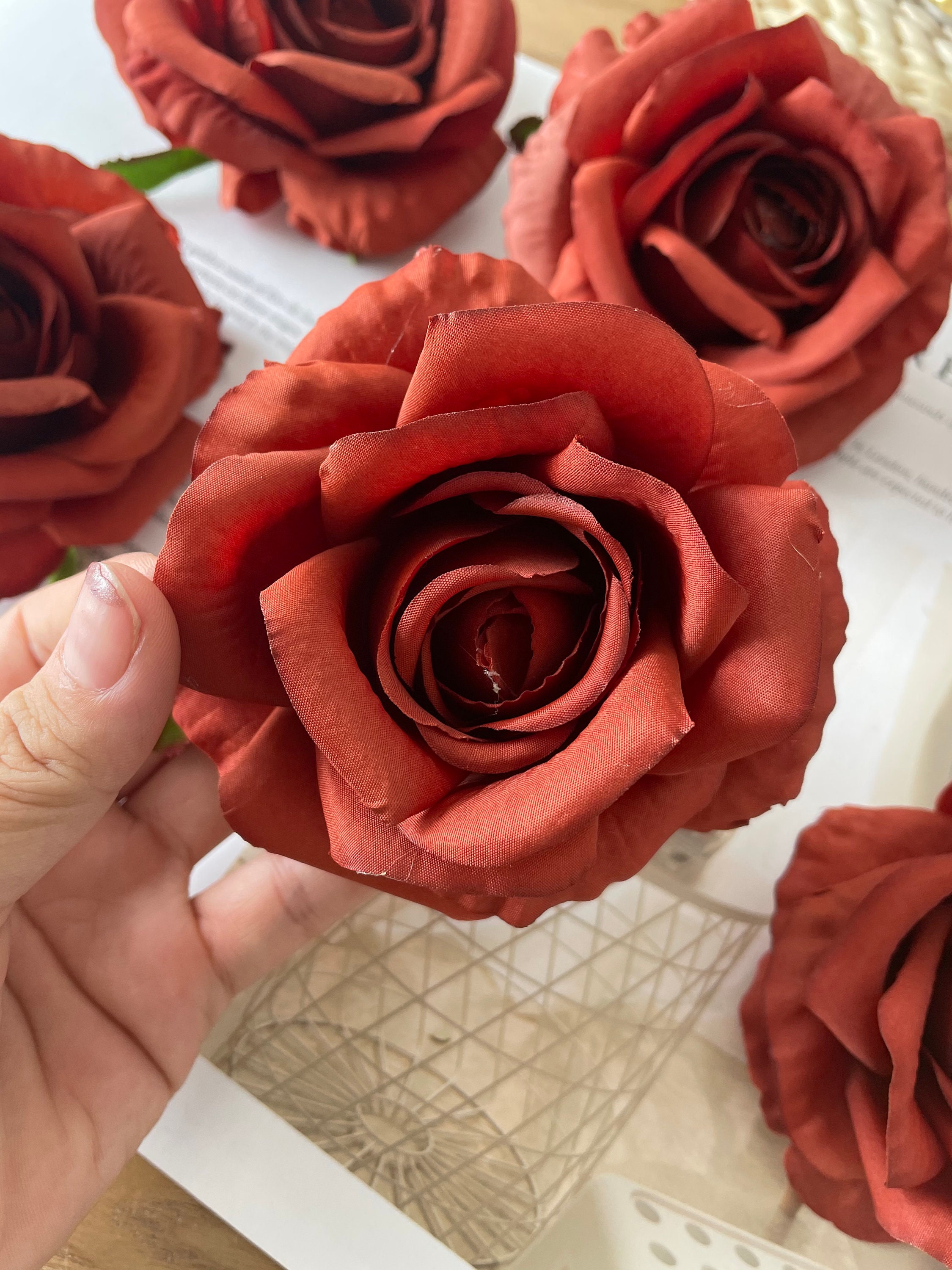 Rust Orange Artificial Flowers Burnt Orange Silk Rose Heads, 9.5cm ...