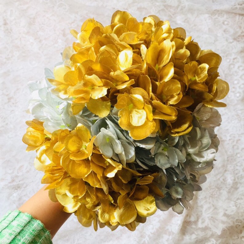 10pcs Artificial Silk Hydrangea in Gold or Silver Hydrangea | Etsy