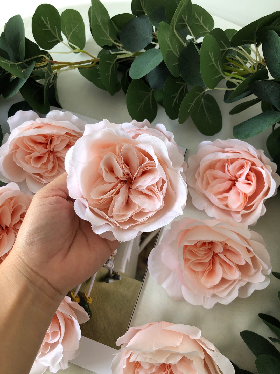 Blush English Cabbage Roses Head in High Silk Material,artificial ...