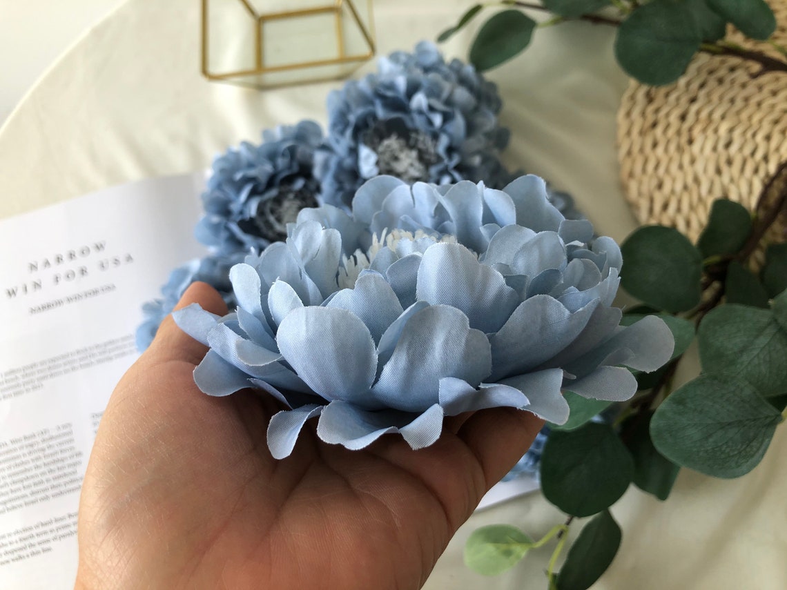 10pcs Dusty Blue Artificial Peony Heads, 13cm High Quality Peonies Head ...