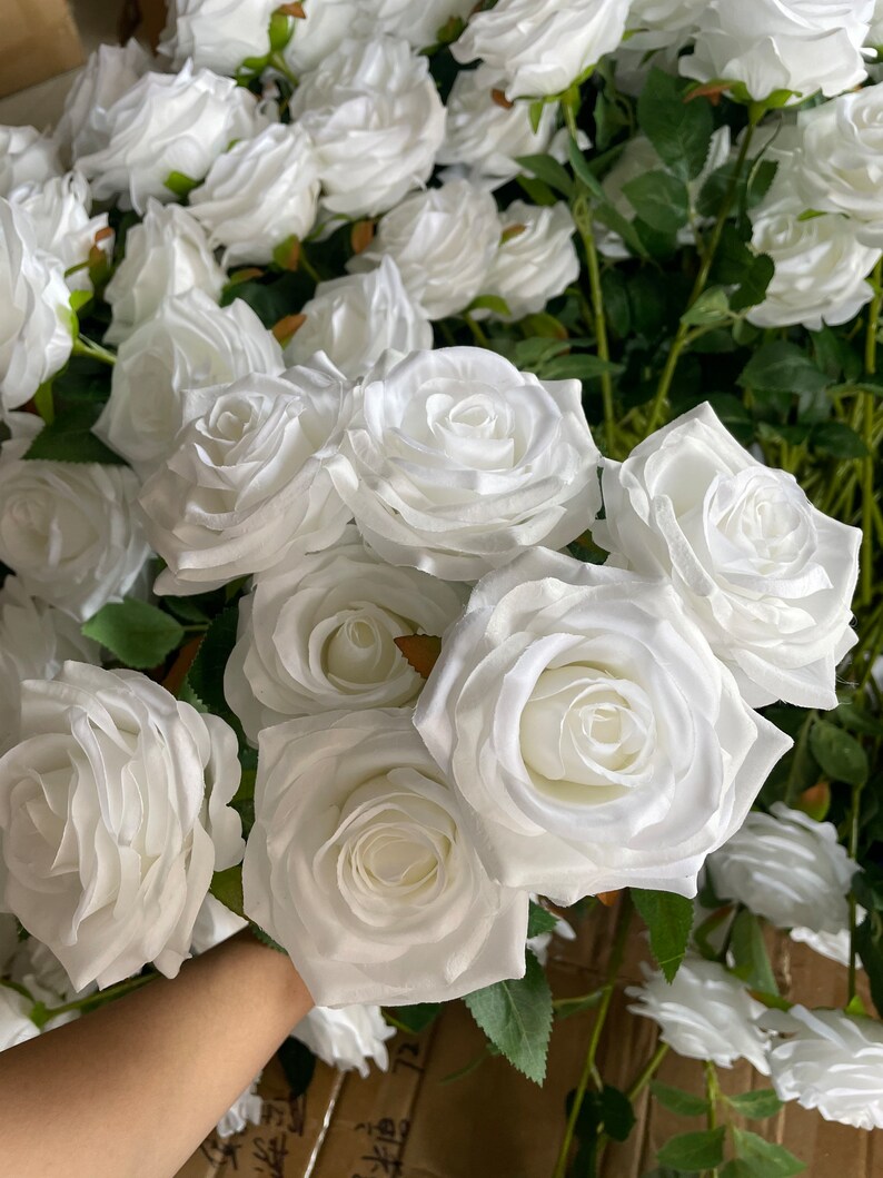 Pure White Rose With Long Stems Artificial Silk Flowers White - Etsy
