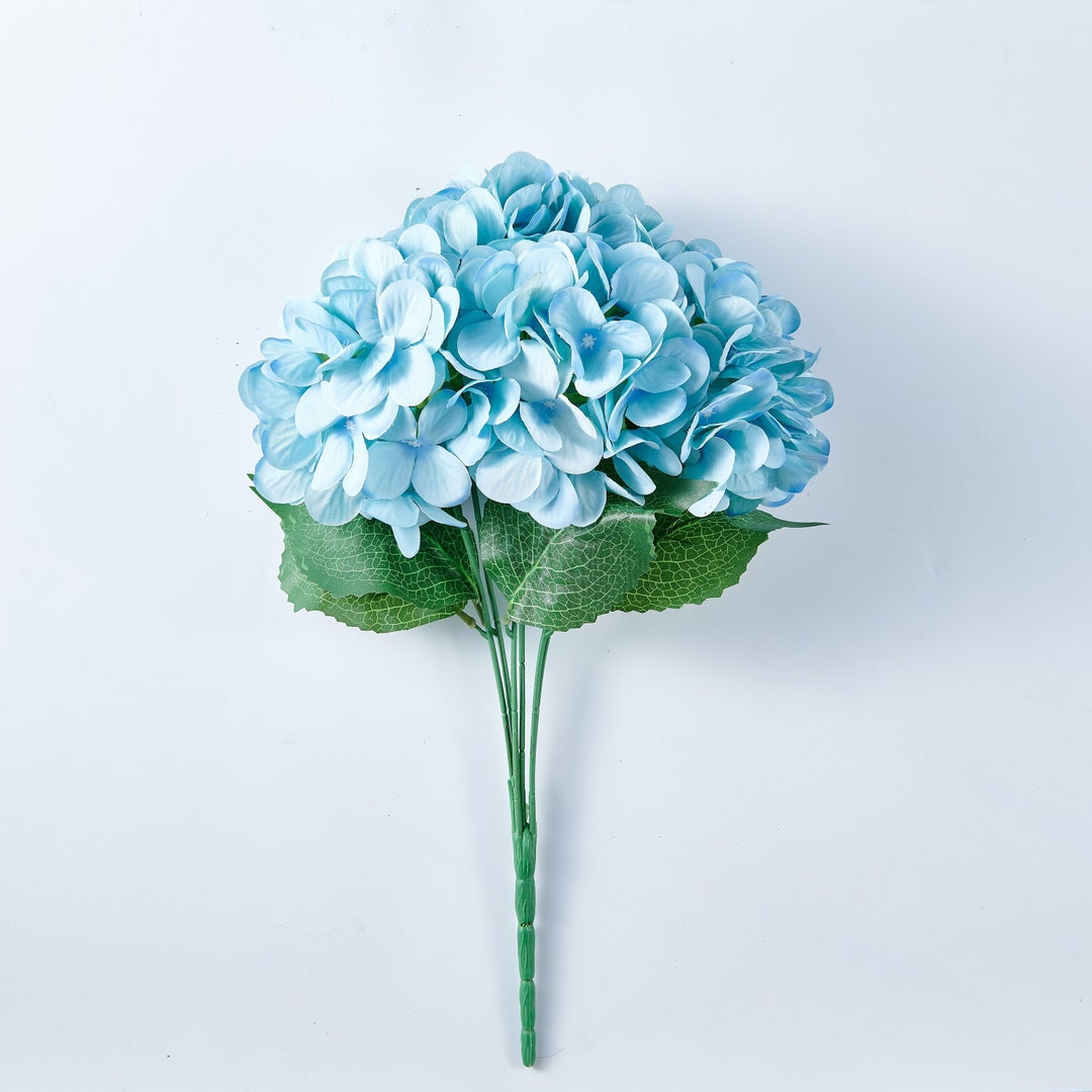 6 Big Head Teal Silk Hydrangea Bush Peacock Artificial Flowers for Home ...