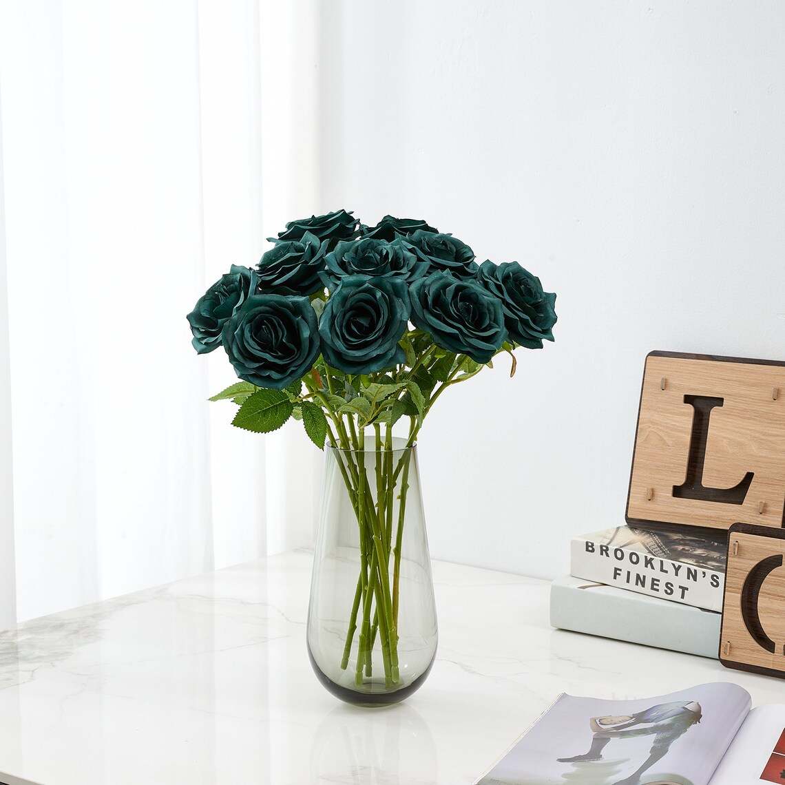 10pcs Emerald Green Rose With Long Stems Artificial Silk - Etsy