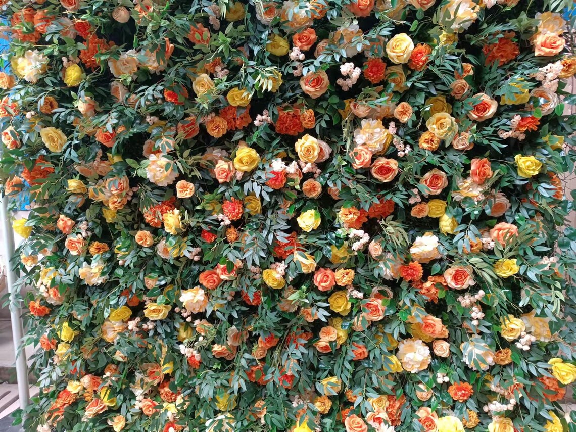 Yellow Flowers Wall Customized Rose Flowers Wall Willow Greenery ...
