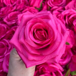 10-100pcs Hot Pink Artificial Rose Heads, 9cm High Quality Roses Head ...