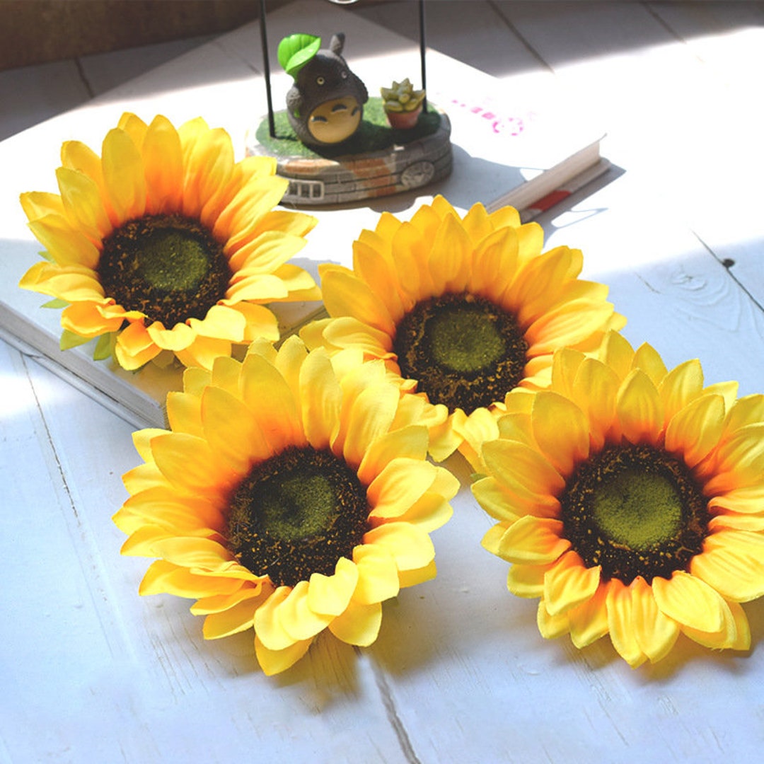 Sunflower Head 5.1'' Silk Yellow Sunflower Faux Sunflowers for Wedding ...