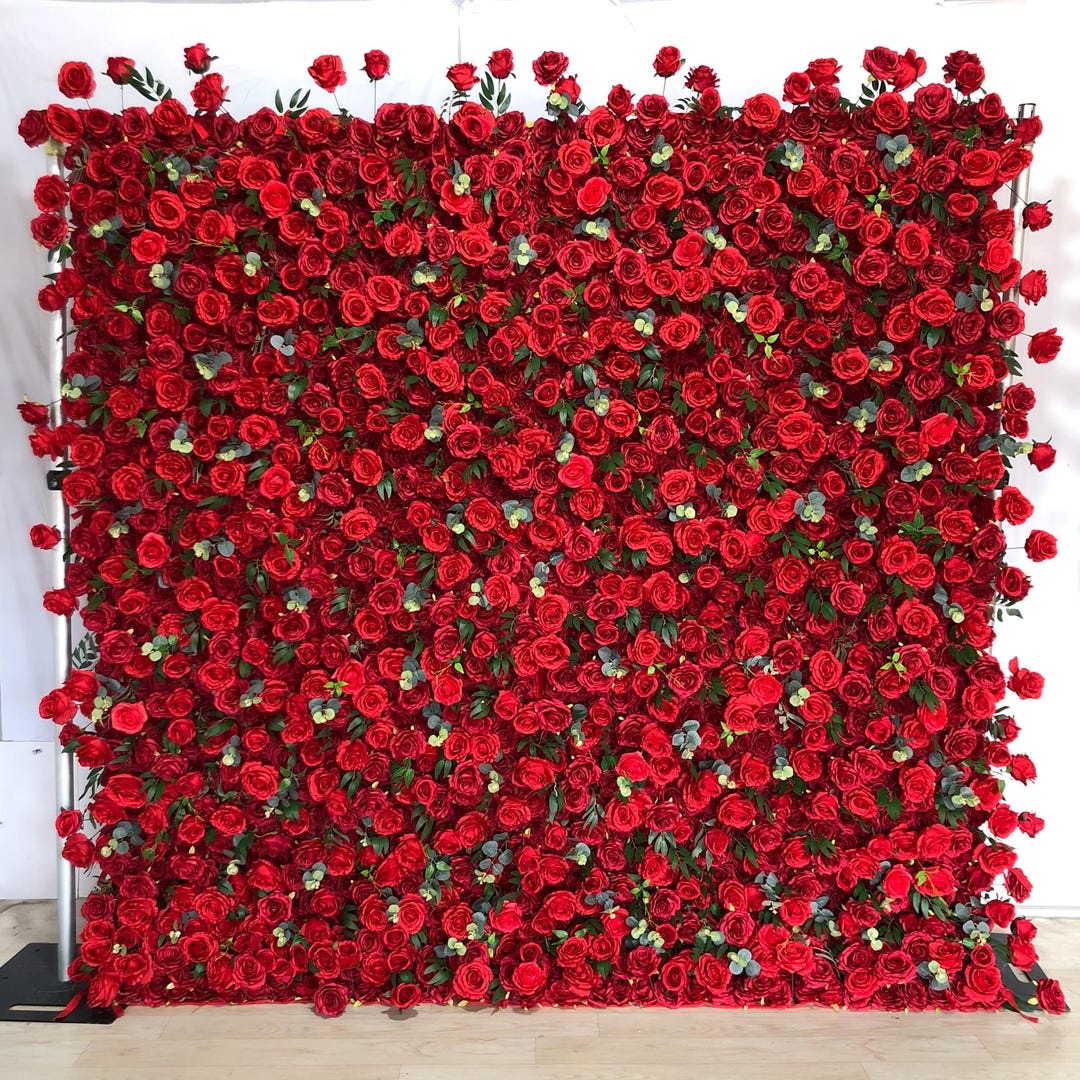 Red Roses Flowers Wall Artificial Red Roses Flowers Eucalyptus Greenery ...