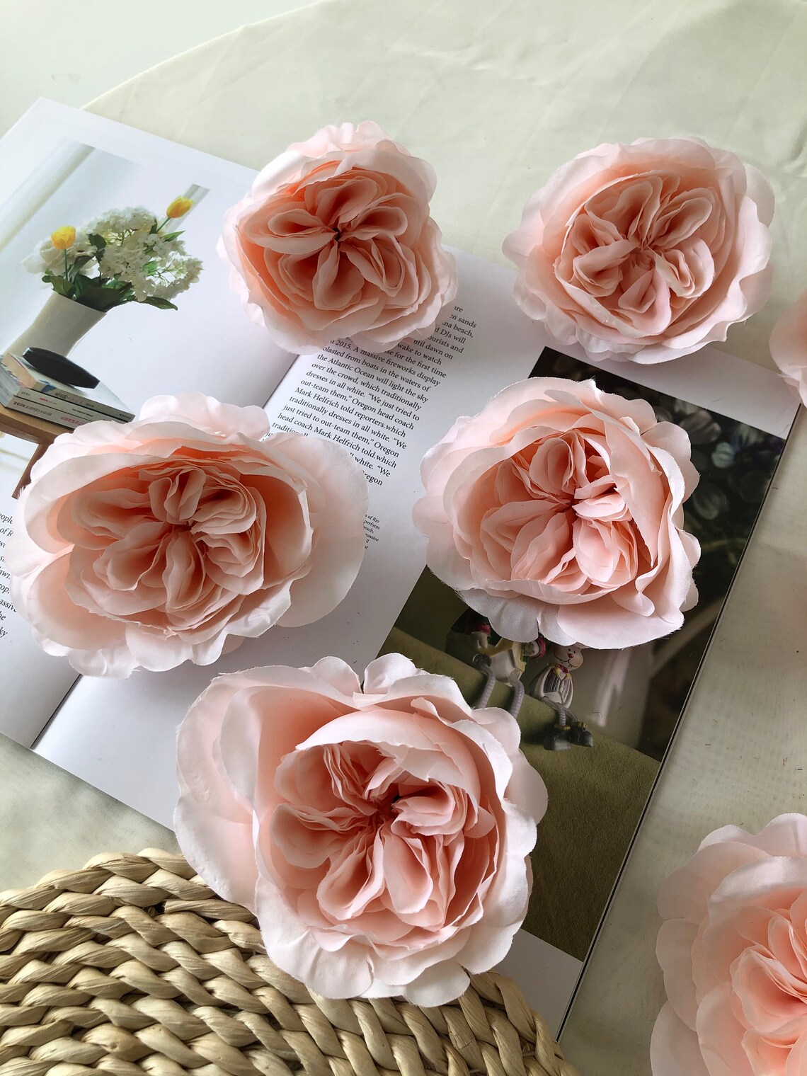 Blush English Cabbage Roses Head in High Silk | Etsy