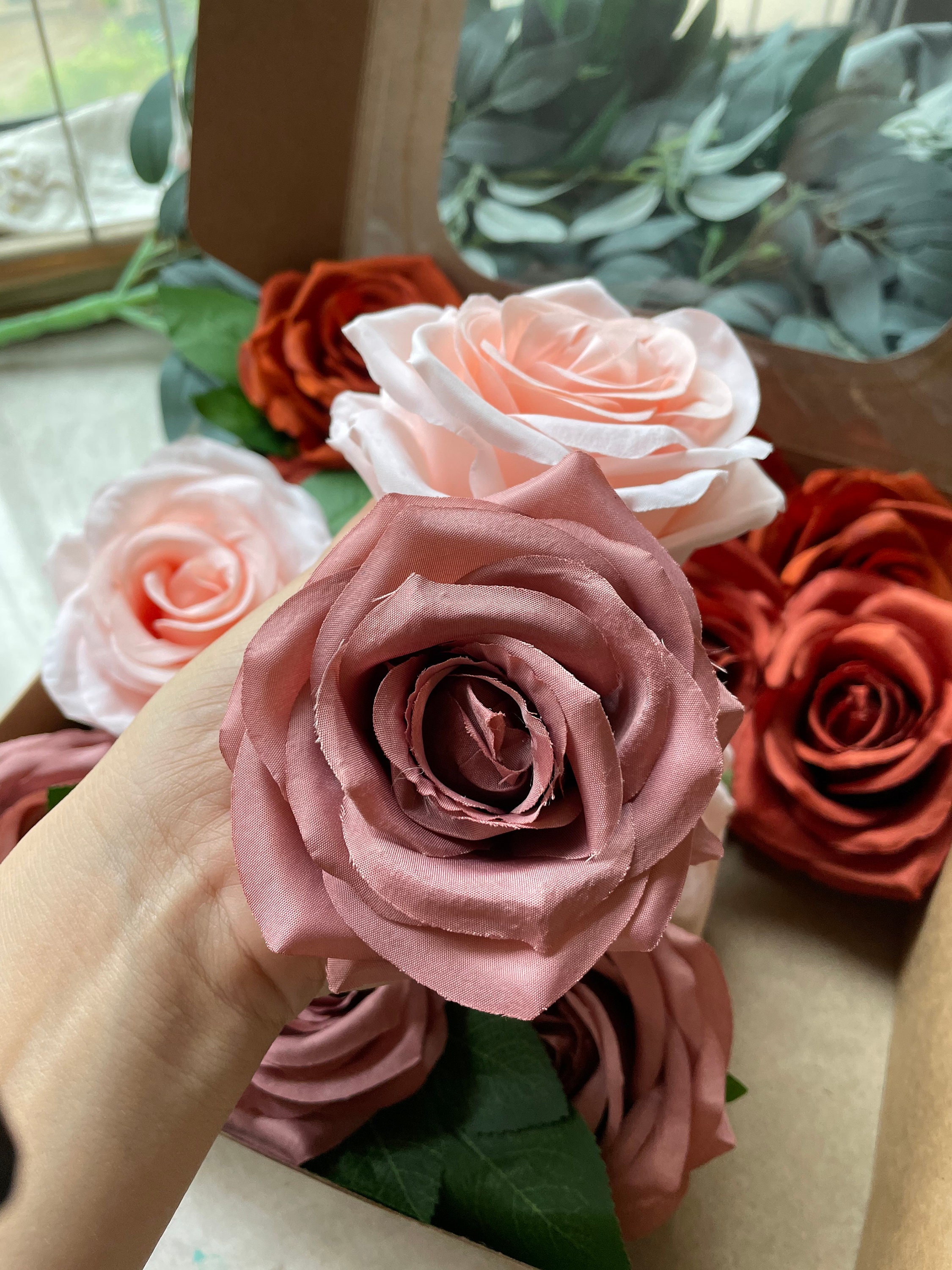 8pcs Burnt Orange Silk Rose Heads 4pcs Blush Rose 4pcs Dusty - Etsy