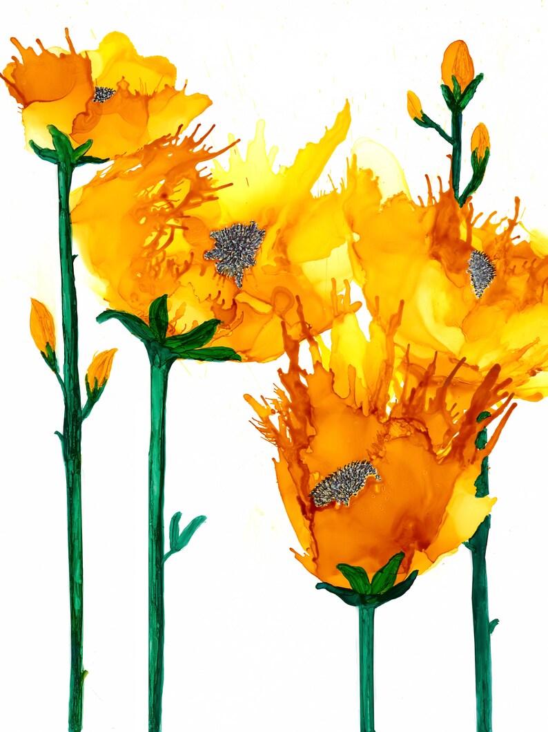 Yellow Flower Art Print, Alcohol Ink Painting - Etsy