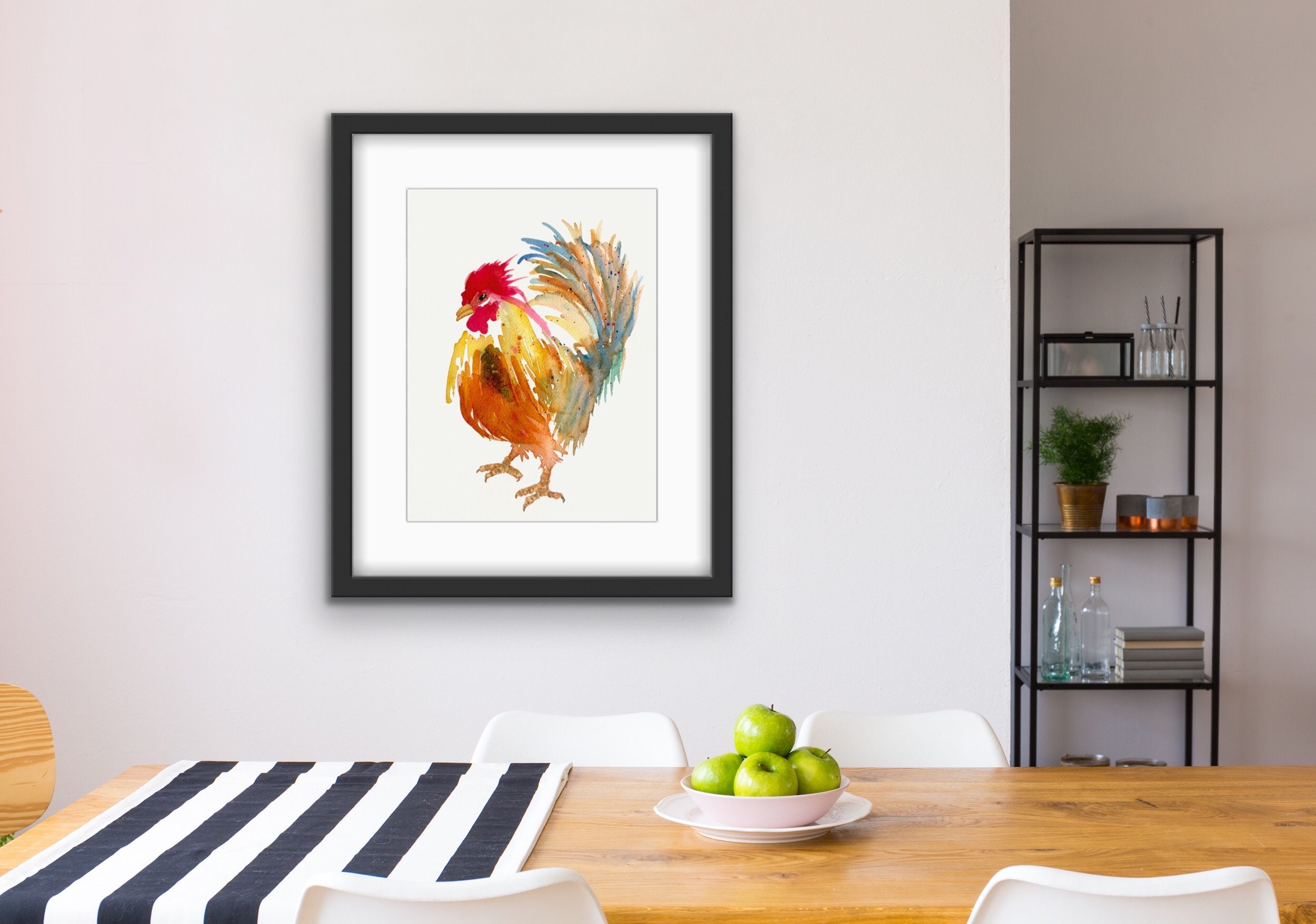 Happy Rooster Art Print, Watercolor Painting - Etsy