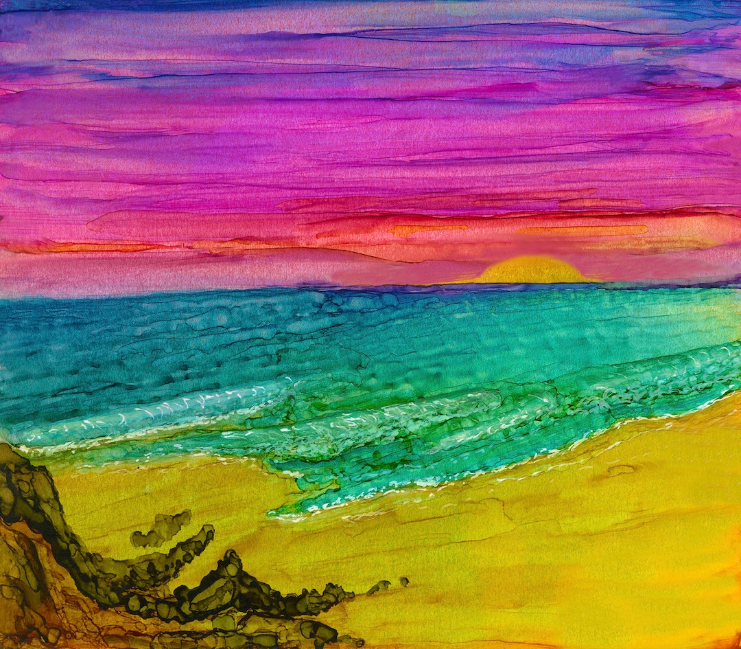 Tropical Beach, Alcohol Ink Art Print - Etsy