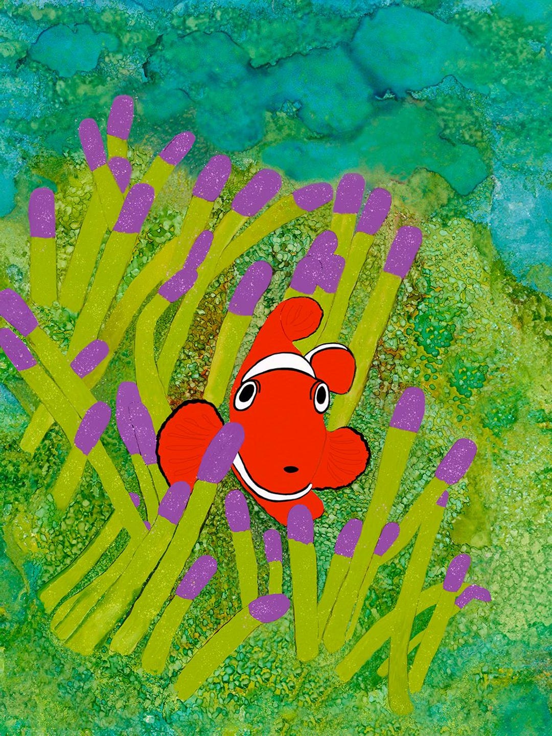 Clownfish Art Print: Vibrant Alcohol Ink Painting - Etsy