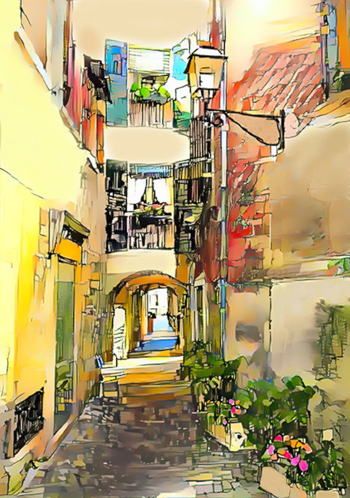Italian Villa With Pretty Flowers Art Print - Etsy