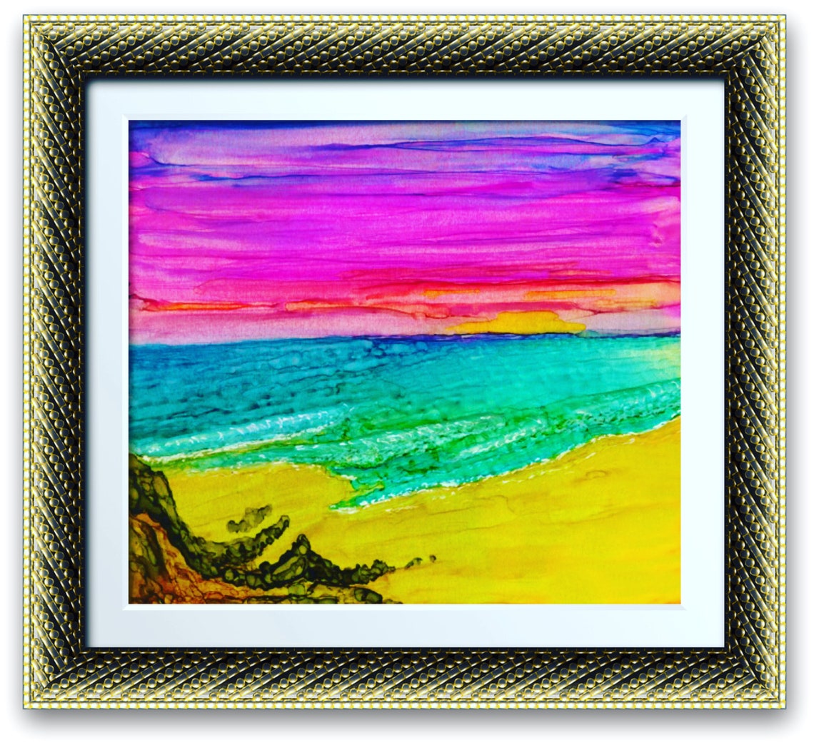 Tropical Beach, Alcohol Ink Art Print - Etsy
