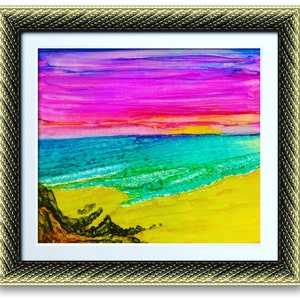 Tropical Beach, Alcohol Ink Art Print - Etsy