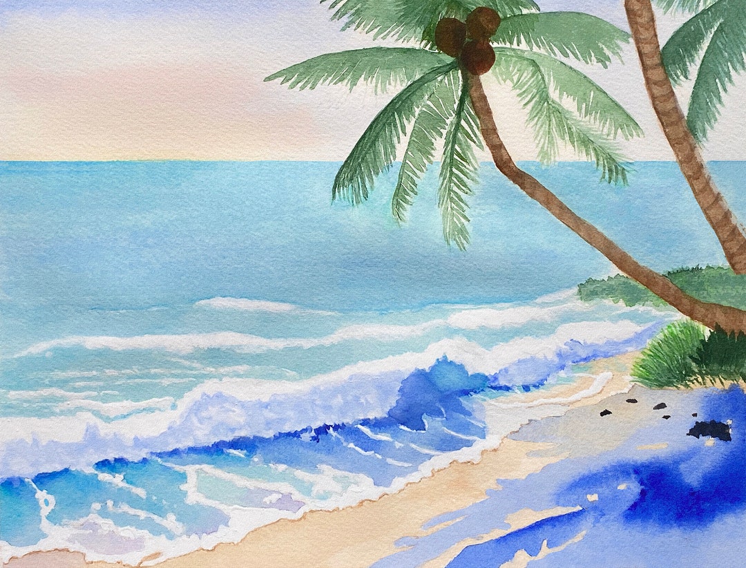 Tropical Beach Escape, Watercolor Art Print - Etsy