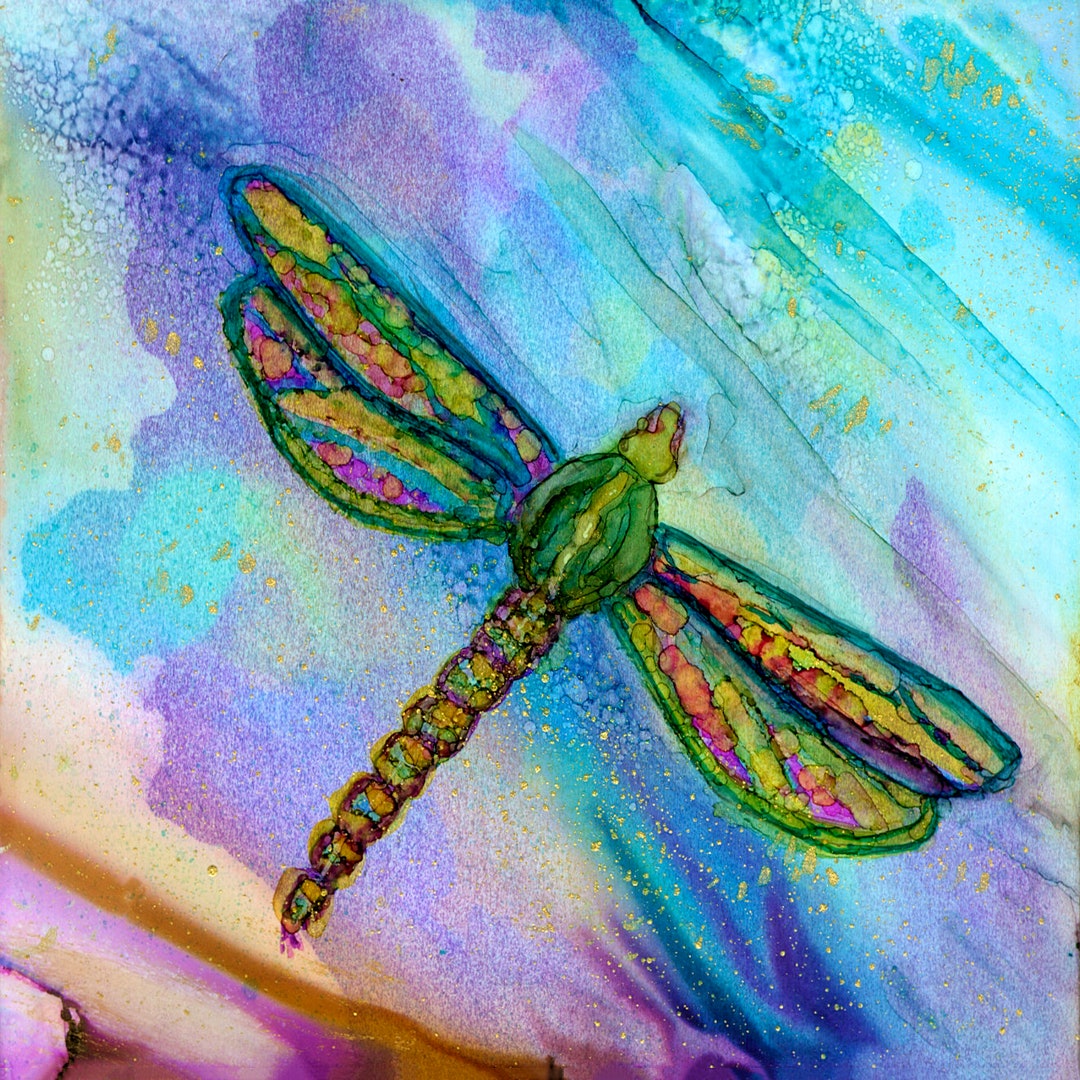 Dragonfly Print, Alcohol Ink Painting, Square Wall Art - Etsy