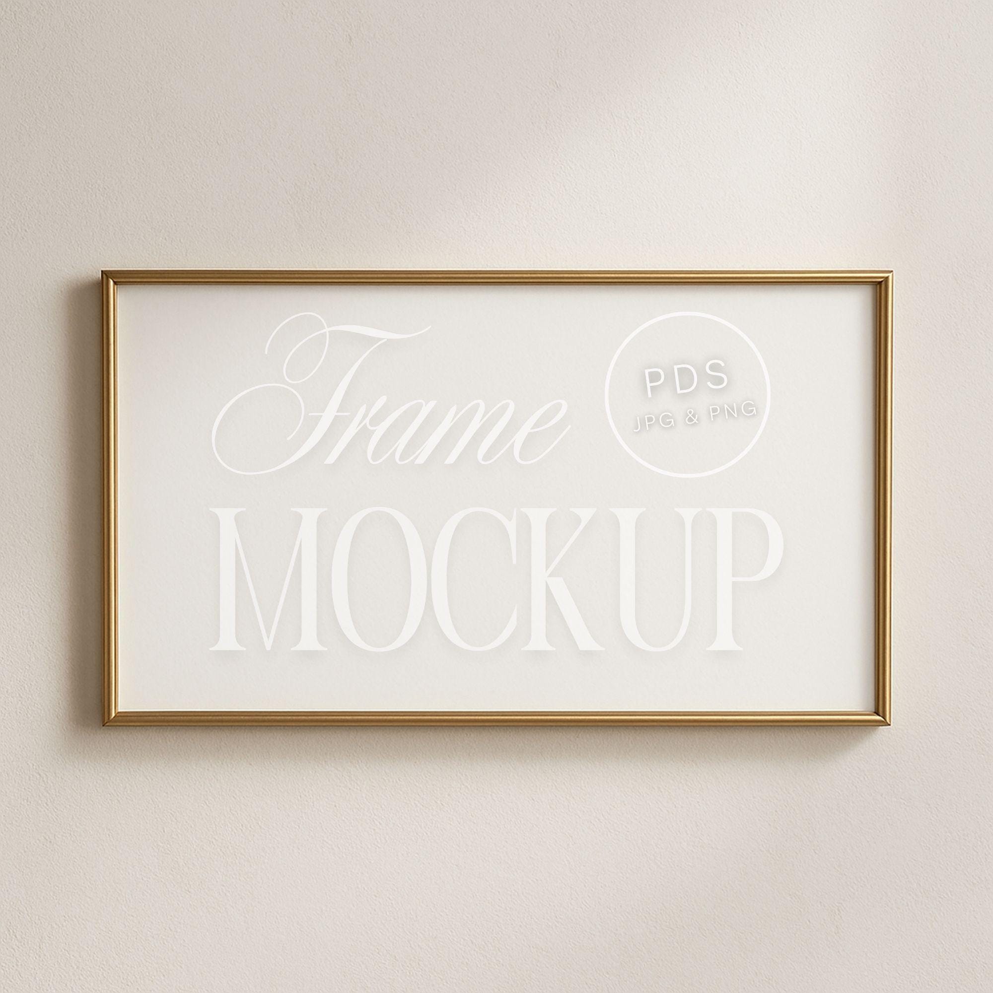 Slim Gold Frame Mockup 16x9 Ratio Minimal Wall Art Poster Display ...