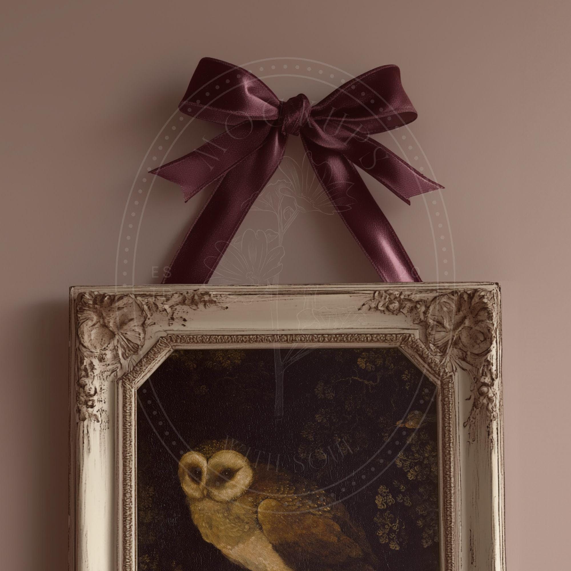 Coquette Frame Mockup Hanging Ribbon Bow Vintage Ornate Wall Art Mockup ...