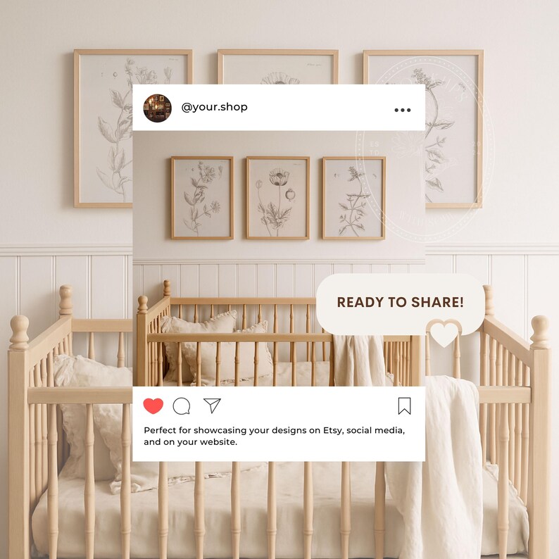 Neutral Nursery Mockup Set of 3 Frames Above the Crib Boho Wall Art ...