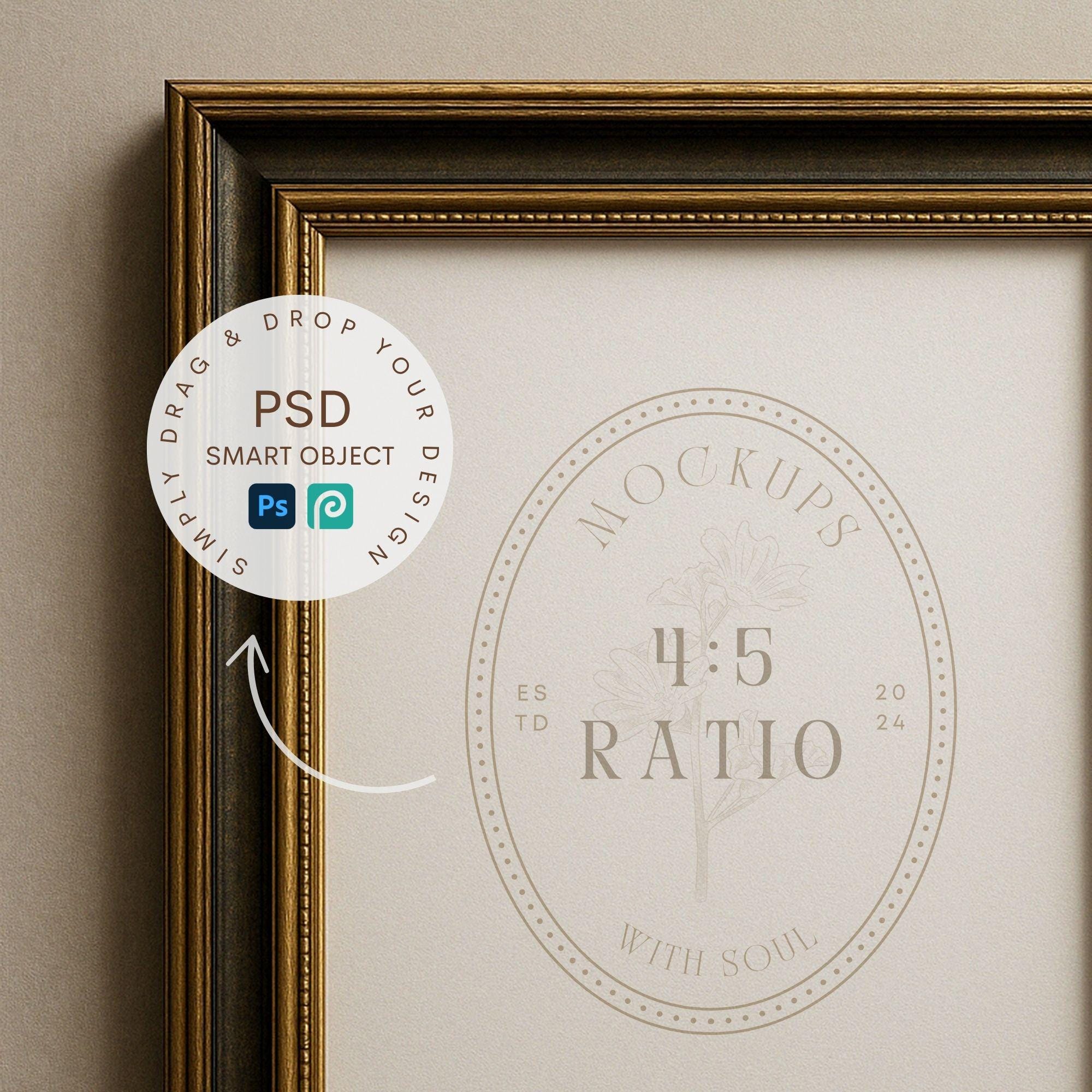 Dark Academia Frame Mockup 4x5 Antique Gold Frame PSD JPG for Printable ...